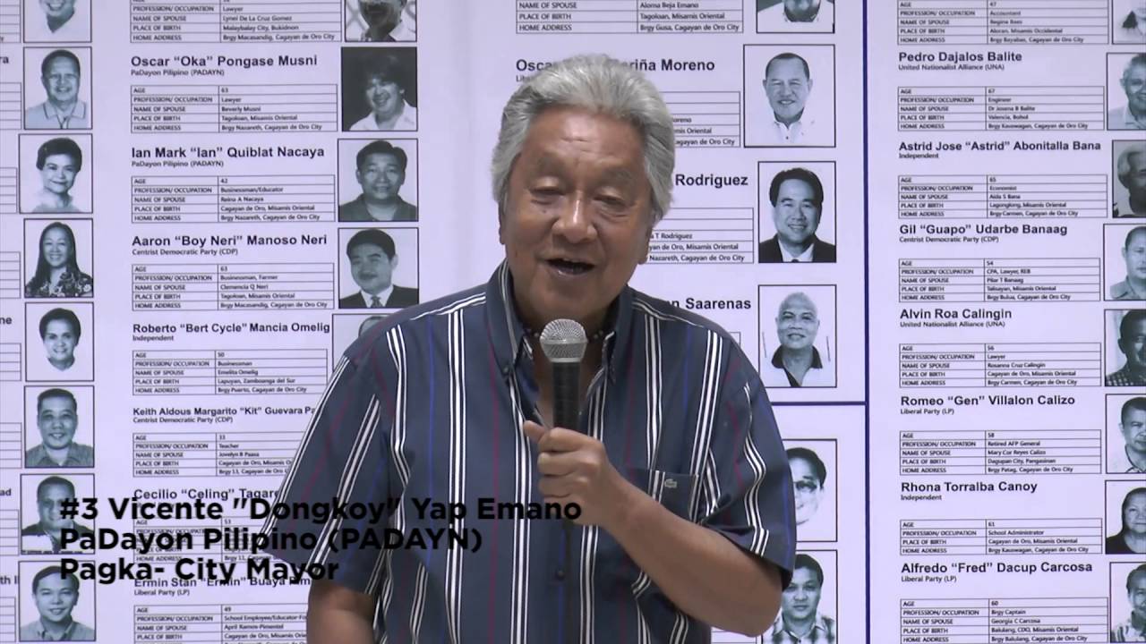 Vicente "Dongkoy" Yap Emano for City Mayor of Cagayan de Oro 2016 - YouTube