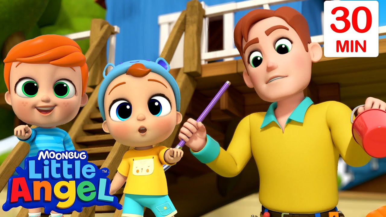 Daddy Daddy Let's Build A Treehouse | Little Angel | Monster Cartoon ...