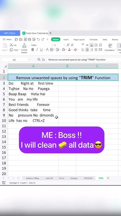 TRIM Function (Remove unwanted spaces) #trim #excelhacks #exceltricks #exceltutorial #excel ...