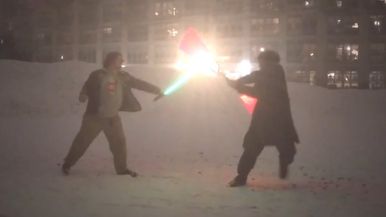 Master Mancini vs. Darth Simpson Lightsaber Battle - YouTube