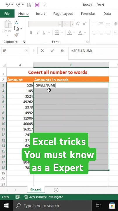 Best excel tricks you must know in Microsoft Excel @excel-explains #spellnum #excelsolutions ...