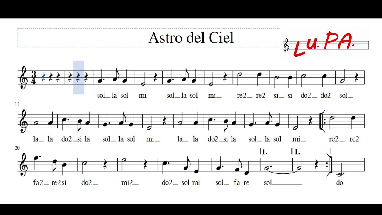 Astro del ciel - Stille Nacht - Silent Night. - Flauto - Karaoke - Note ...