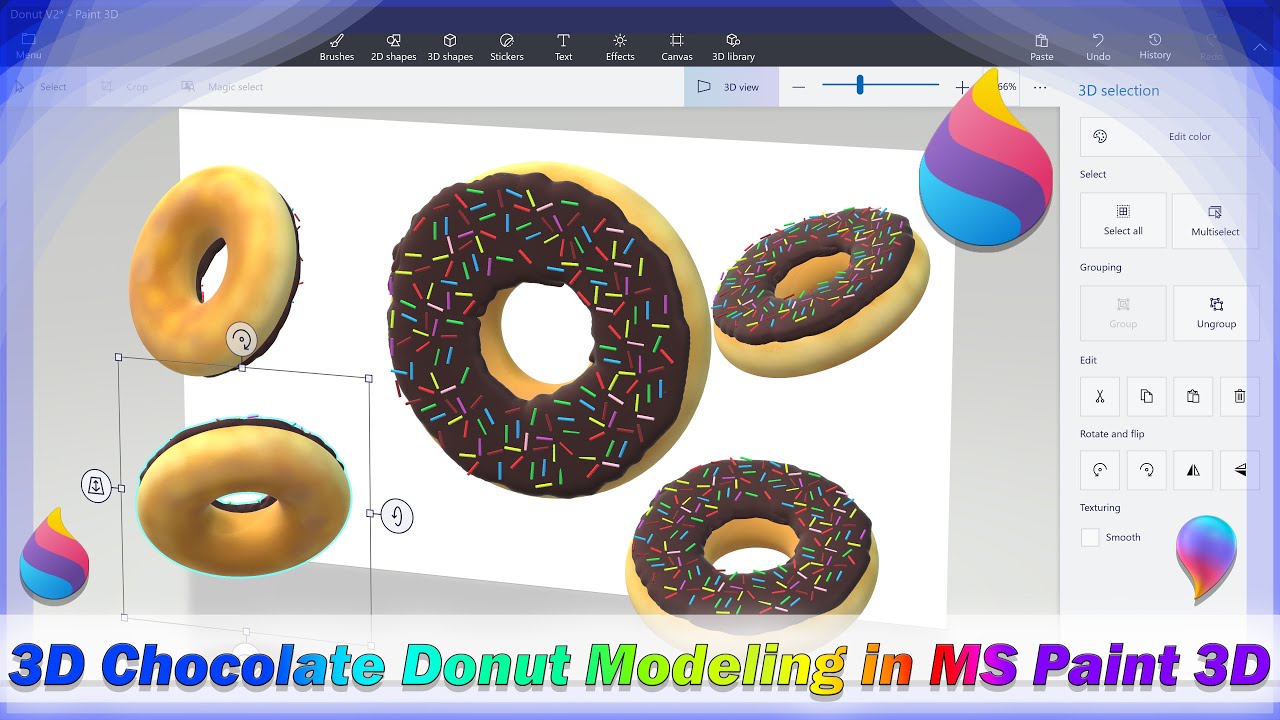 3D Classic Donut Modeling in Microsoft Paint 3D - YouTube