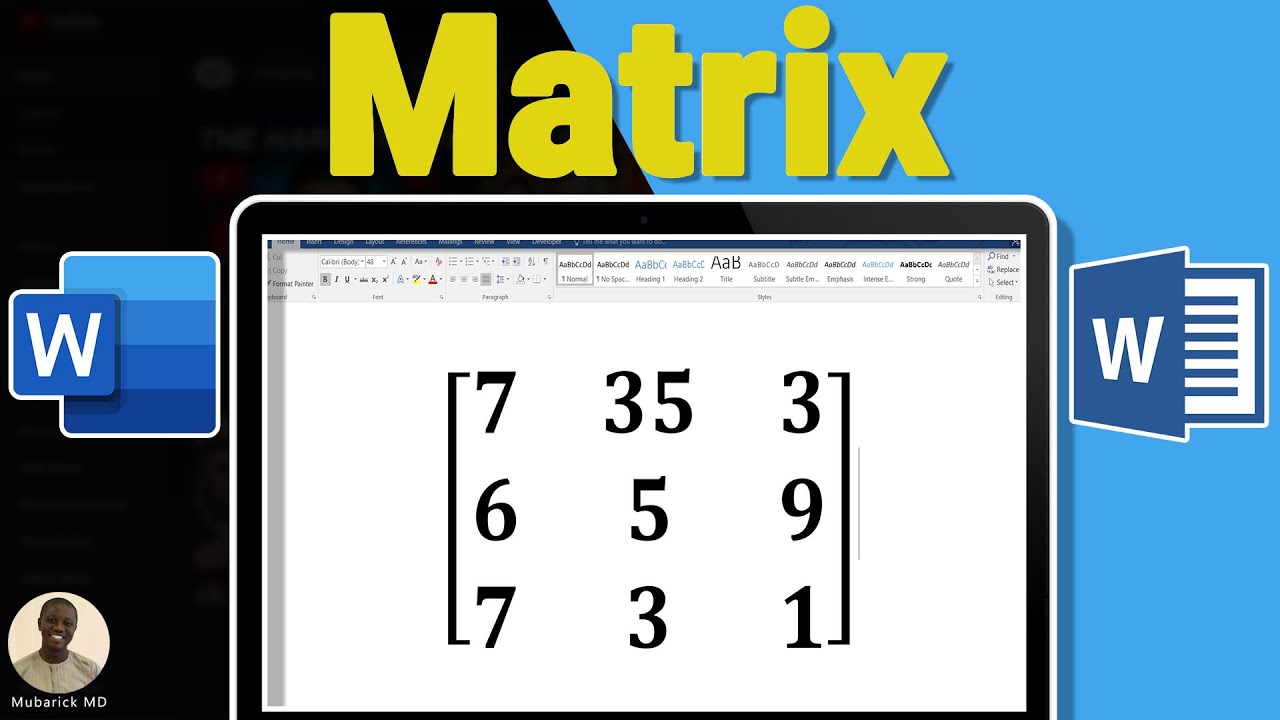 How to Type Matrix in Microsoft Word \\ Write A Square Bracket Around ...