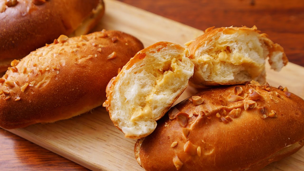 땅콩버터 크림빵 만들기 Peanut butter cream bread Recipe - YouTube