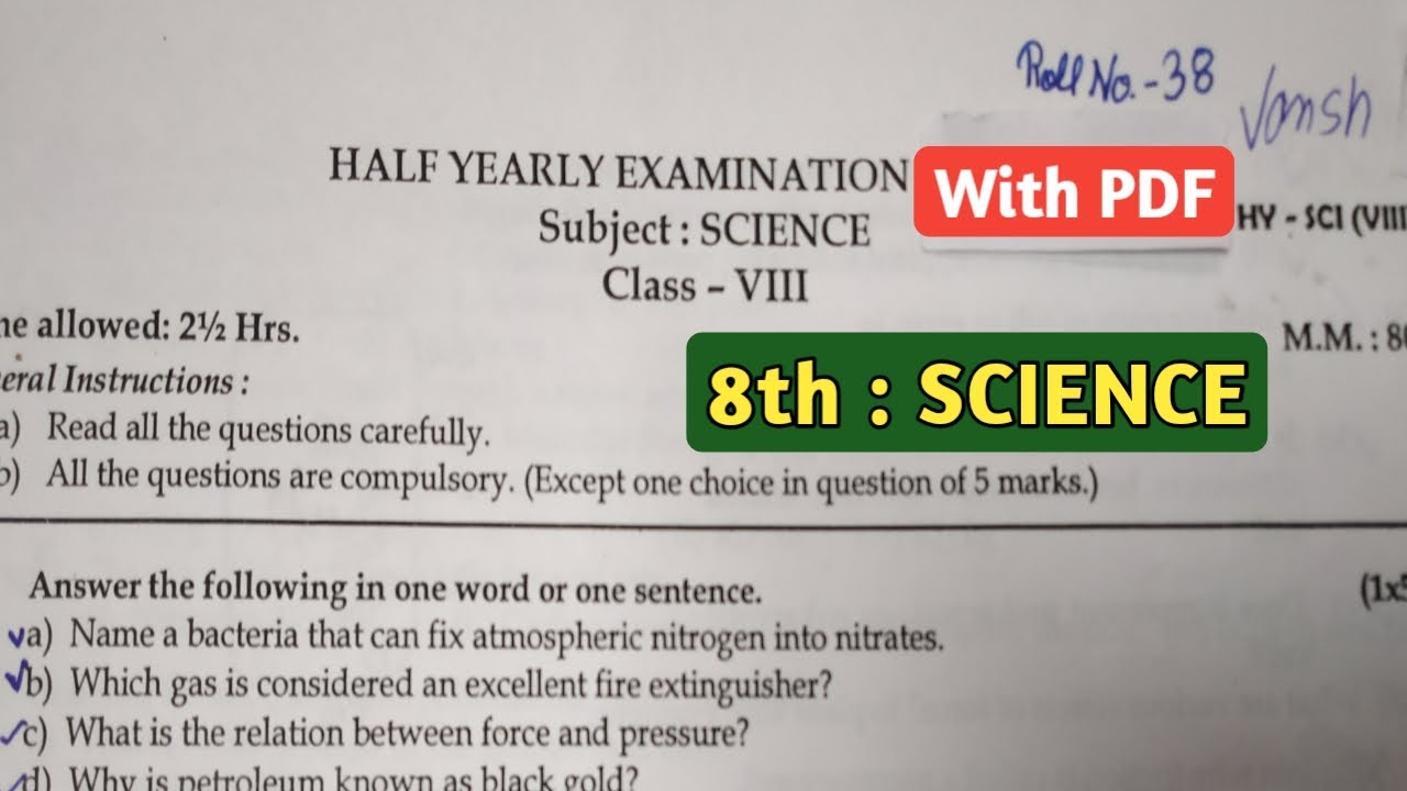 Class 8 Science Half Yearly Question Paper | Bhugra Education - YouTube