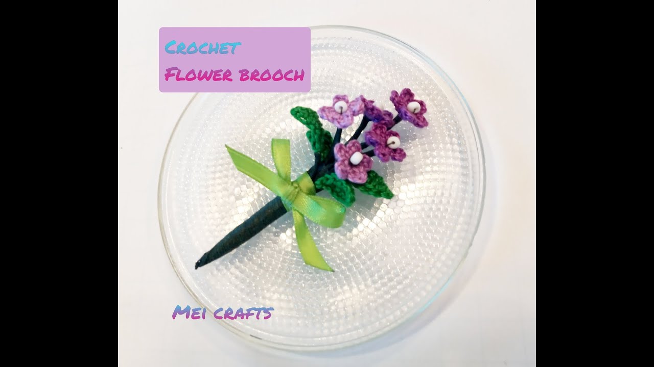 crochet flower brooch tutorial - YouTube