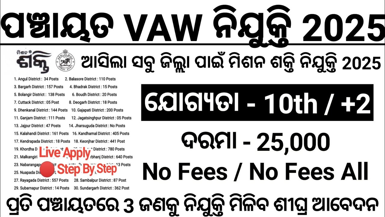 VAW Recruitment In All Panchayat 2025 District Wise Post Vacancy Odisha vaw-recruitment-in-all-panchayat-2025-district-wise-post-vacancy-odisha