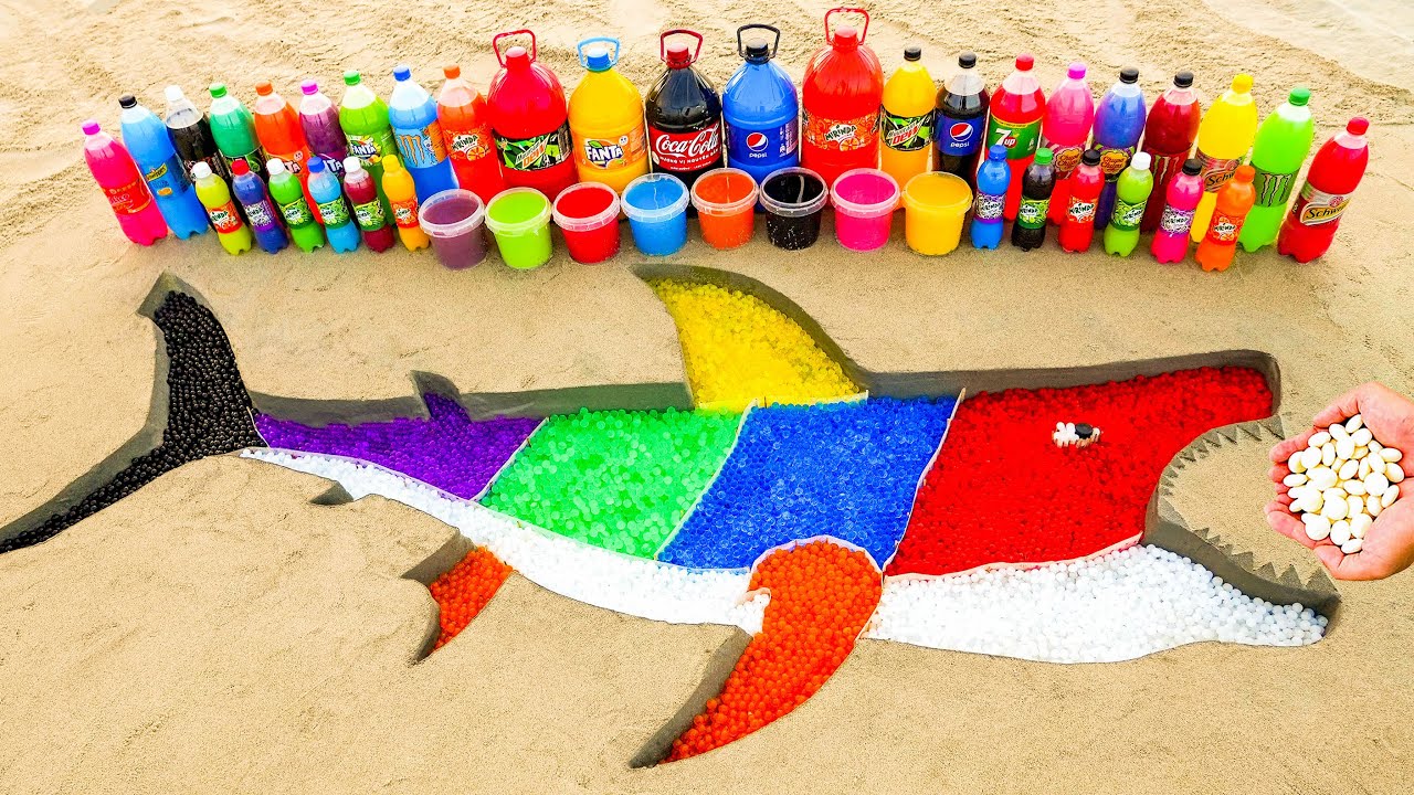 How to make Rainbow Megalodon Shark with Orbeez, Coca-Cola, Pepsi ...