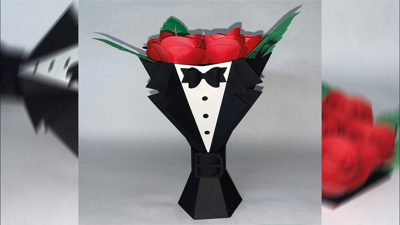 Tuxedo Paper Flower Bouquet Gift Box TUTORIAL - YouTube