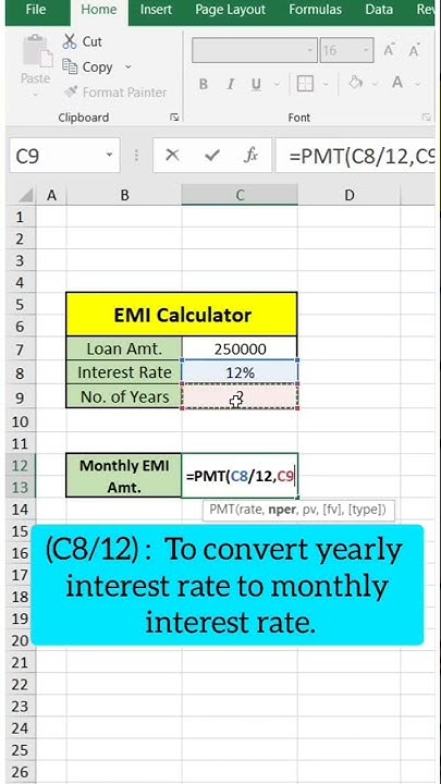 Calculate EMI using PMT function | ms excel - YouTube