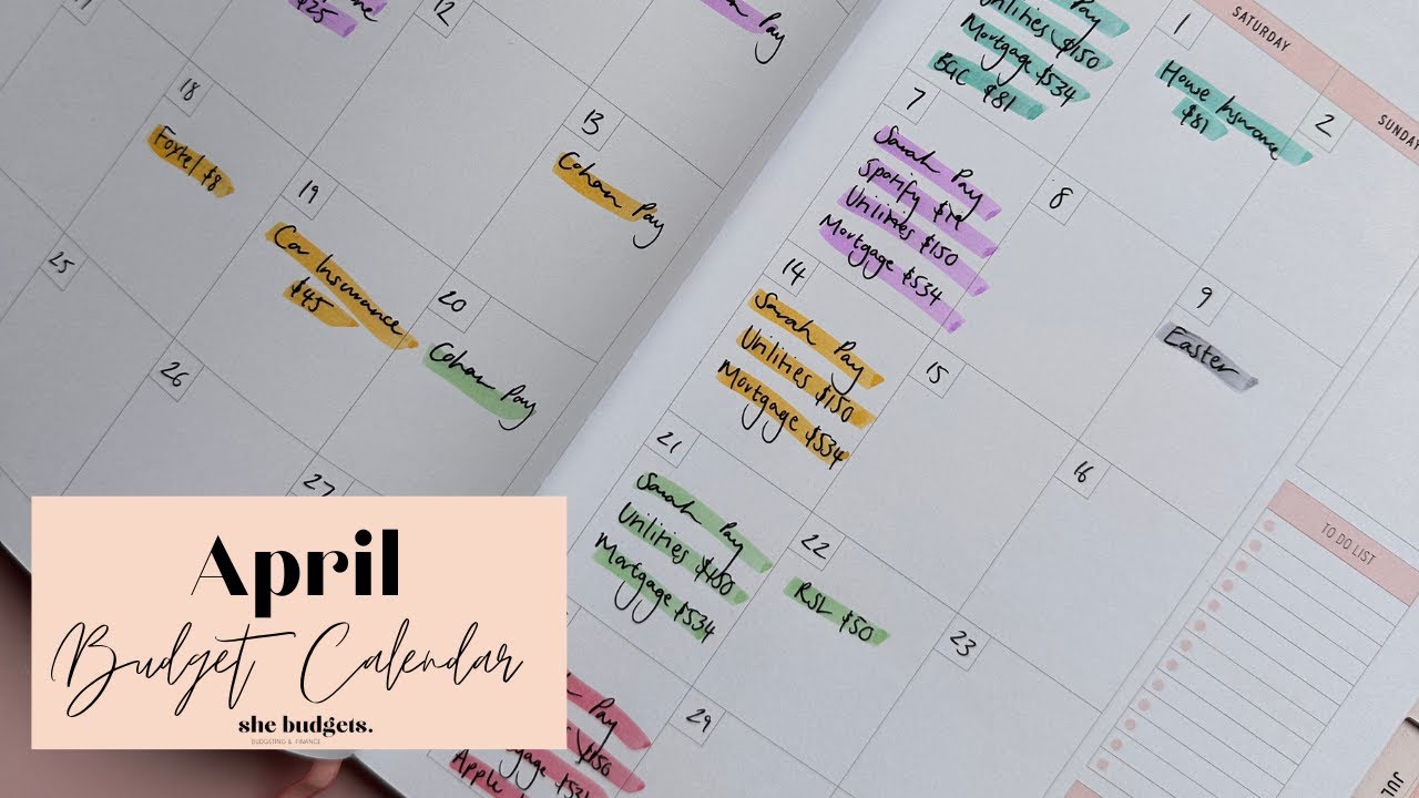 Budget With Me | April Budget Calendar | The Budget Planner | She ...