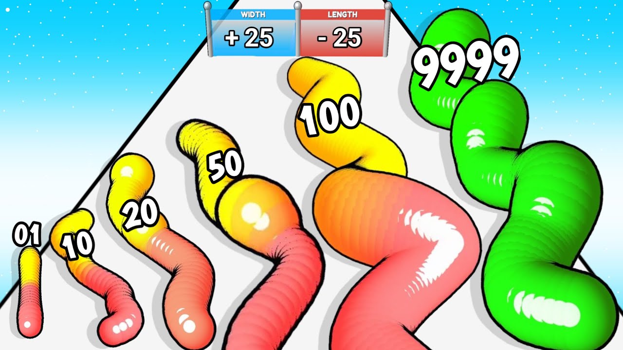 Gummy Worm Go Race - Level Up Worm Max Level ASMR Satisfying Gameplay ...