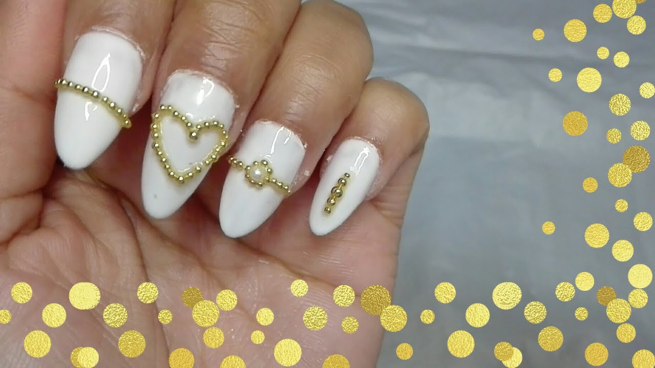 Elegant White and Gold Polygel Nails | Easy Full Cover Tips Tutorial ...