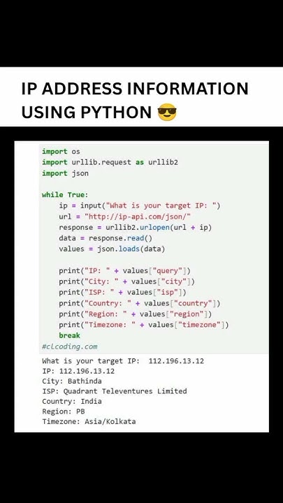 IP Address information using Python #ipadress #python #computerlanguage #pythonprogramming # ...