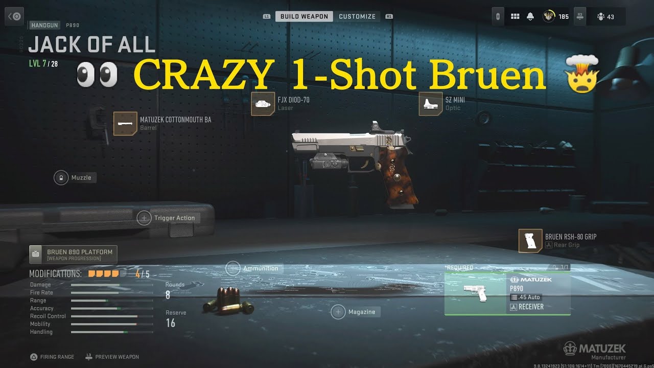 MW2 // This Pistol = 1 Tap DEMON 😈 // Meta Build Range Test: Bruen P890 ...