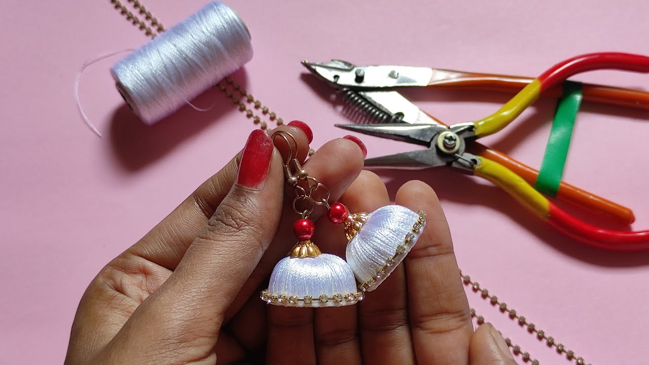 Silk Thread Earrings || Silk Thread jewellery making || Jhumka design ...