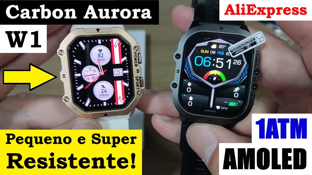 REVIEW COMPLETO SMARTWATCH CARBON AURORA (W1) RELÓGIO MILITAR À PROVA D ...