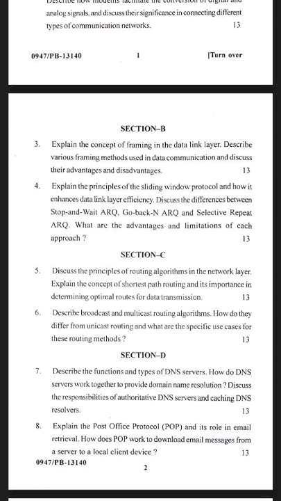 Bca 5th sem computer network question paper #punjabuniversityexam2023 #exam #bca #study #college ...