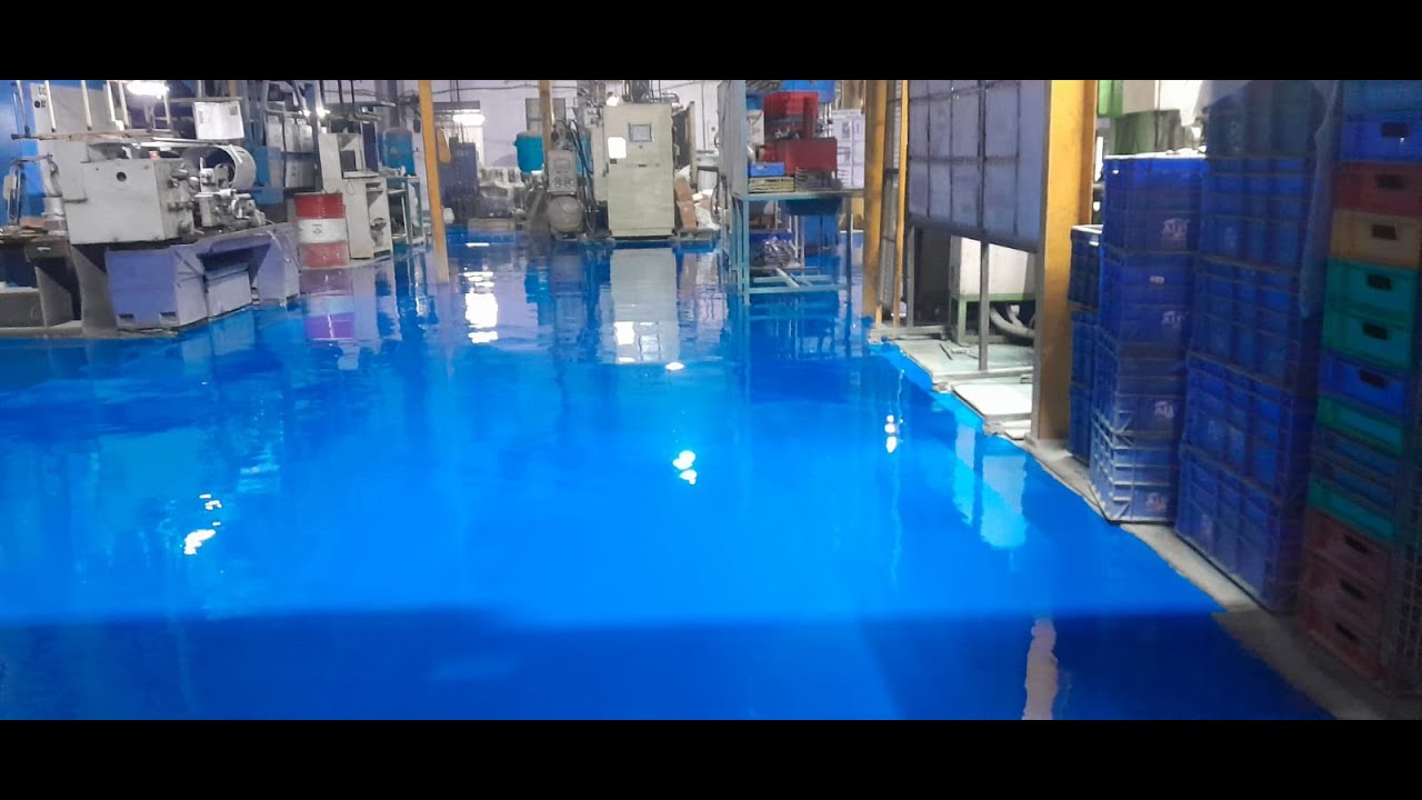 || EPOXY FLOOR COATING || INSTALLING BLUE COLOR EPOXY FLOOR - YouTube