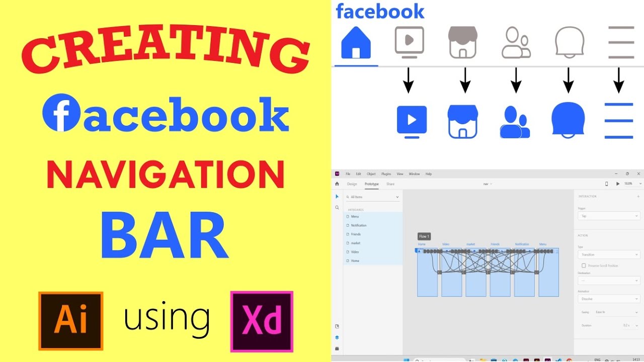 facebook latest navigation bar created in adobe xd and illustrator 2023 ...