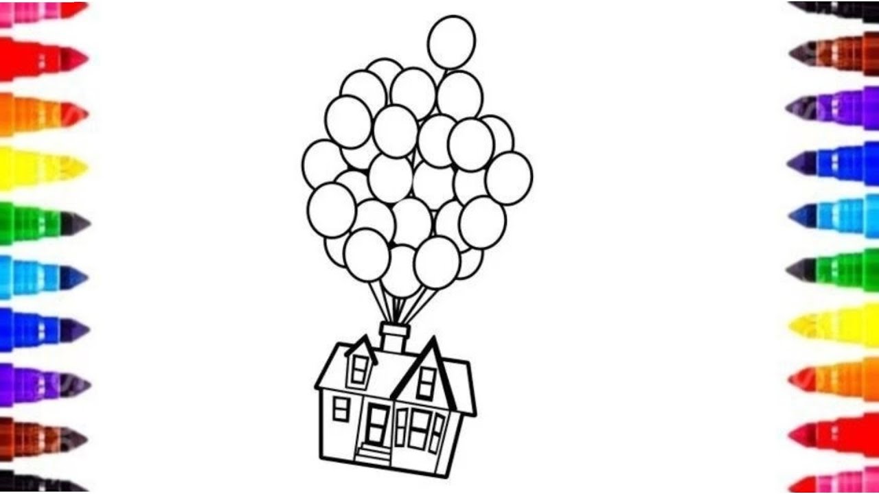 House With Balloons 🏠🎈 Drawing Painting And colouring pages for kids ...