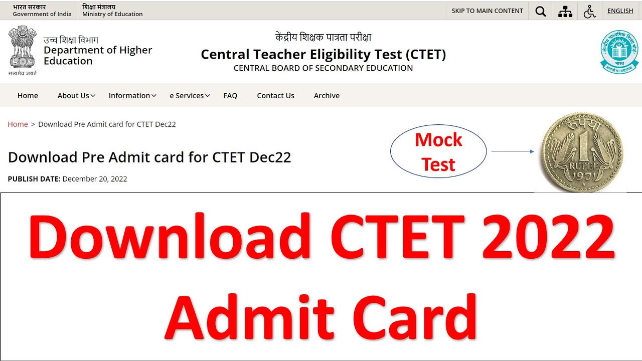 CTET 2022 Admit Card Released || CTET December 2022 || Central Teacher ...