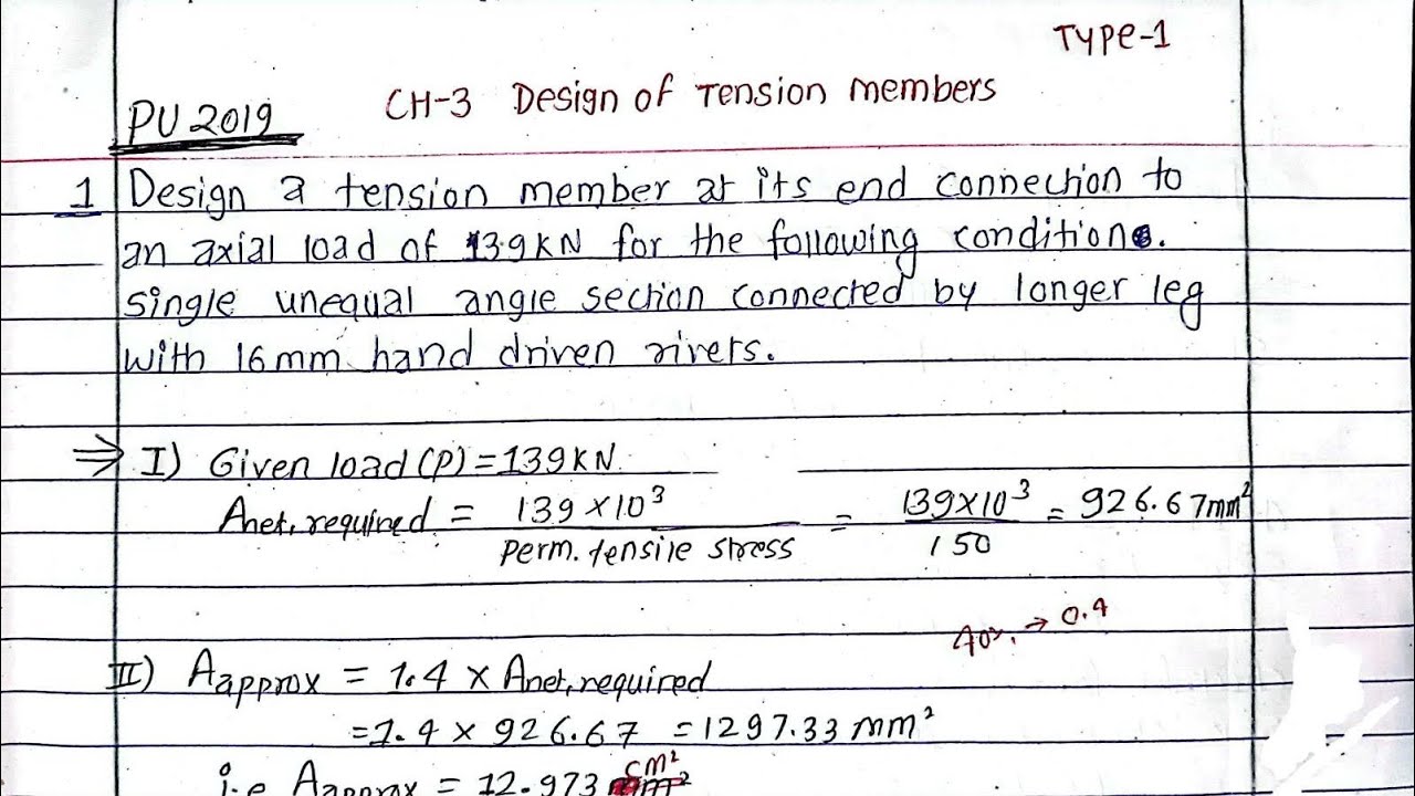 Unit:3 | Tension Member | Types:1 | Numerical | Prashant YT | BE Civil ...