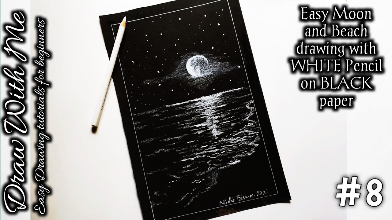 Easy Night Scenery Drawing Tutorial (Using WHITE pencil) || "Draw With ...