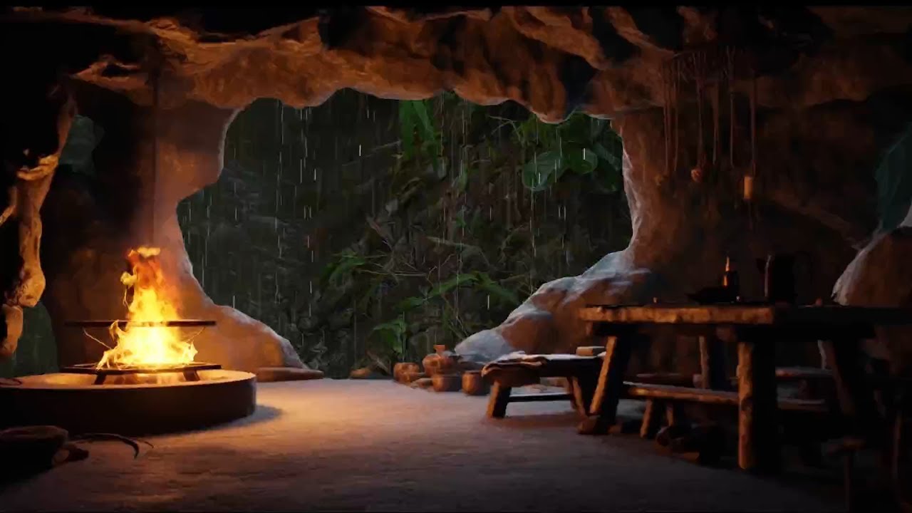 Rainy Night in a Cave | Relaxation with Forest Ambience and Crackling ...