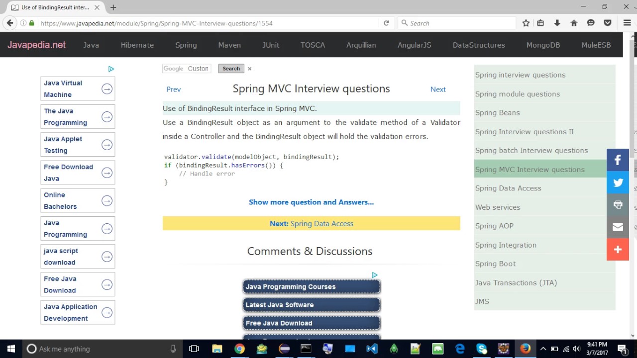 Use Of Bindingresult Interface In Spring Mvc Youtube