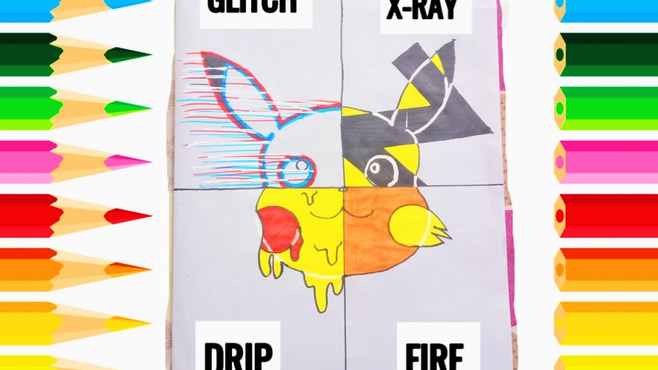 I Draw a Pikachu in 4 different styles || Glitch,X-ray,Drip,Fire ...