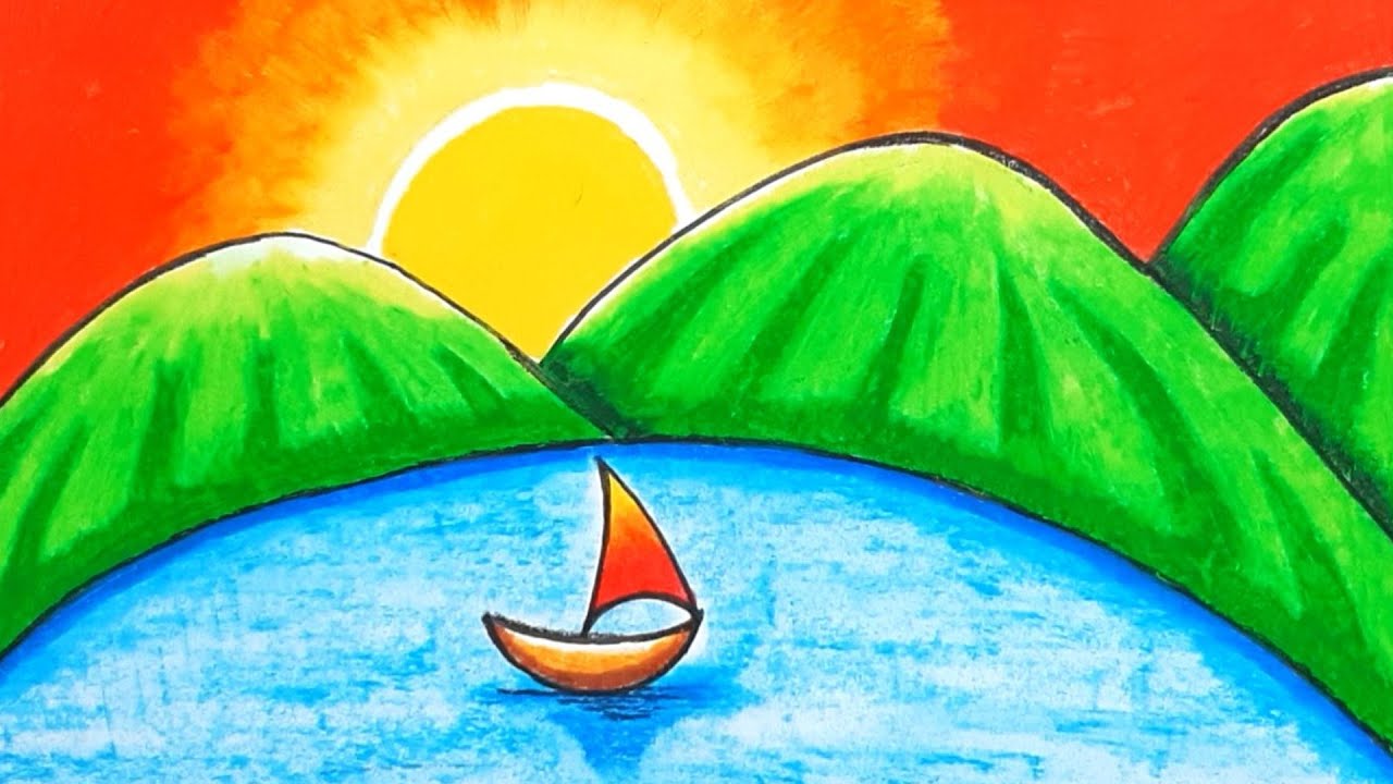 Draw easy scenery,step by step scenery drawing - YouTube