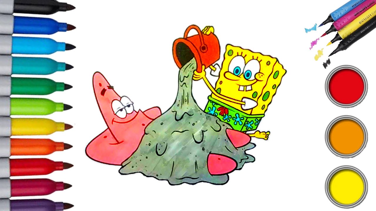 Coloring Spongebob Squarepants and Patrick Star playing in the sand on ...