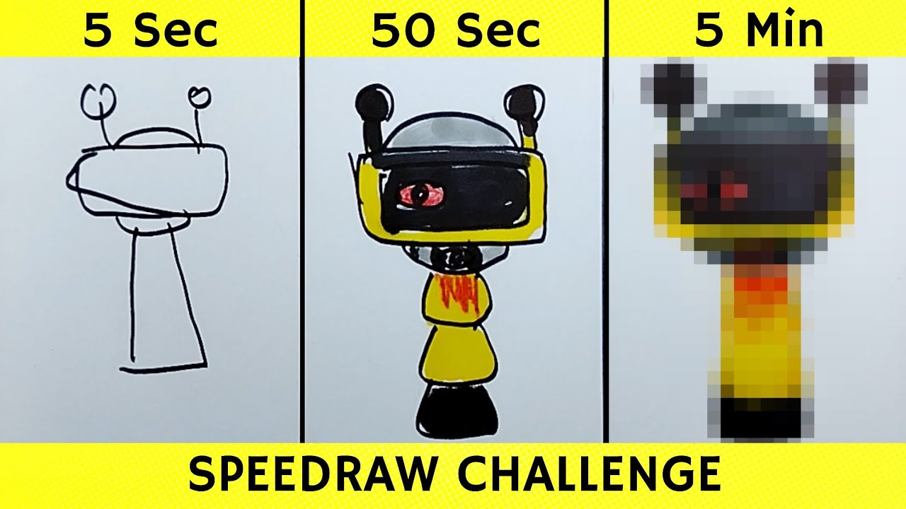 HOW TO DRAW FUN BOT PHASE IN 5 SEC, 50 SEC, 5 MIN (SPEEDRAW CHALLENGE ...