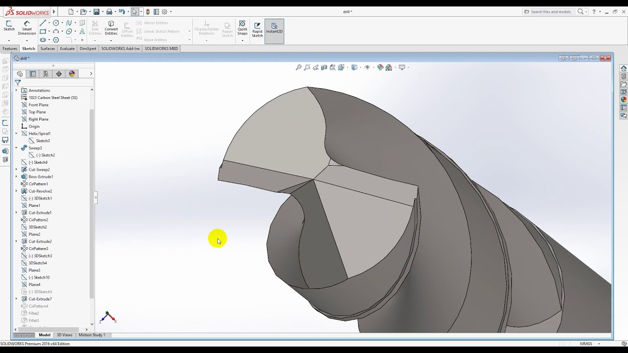 vẽ mũi khoan trên solidworks - create a bit drill on solidworks - YouTube