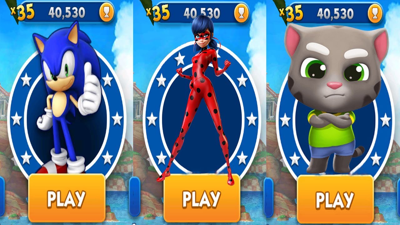 Sonic Dash vs Miraculous LadyBug vs Talking Tom Gold Run - All ...