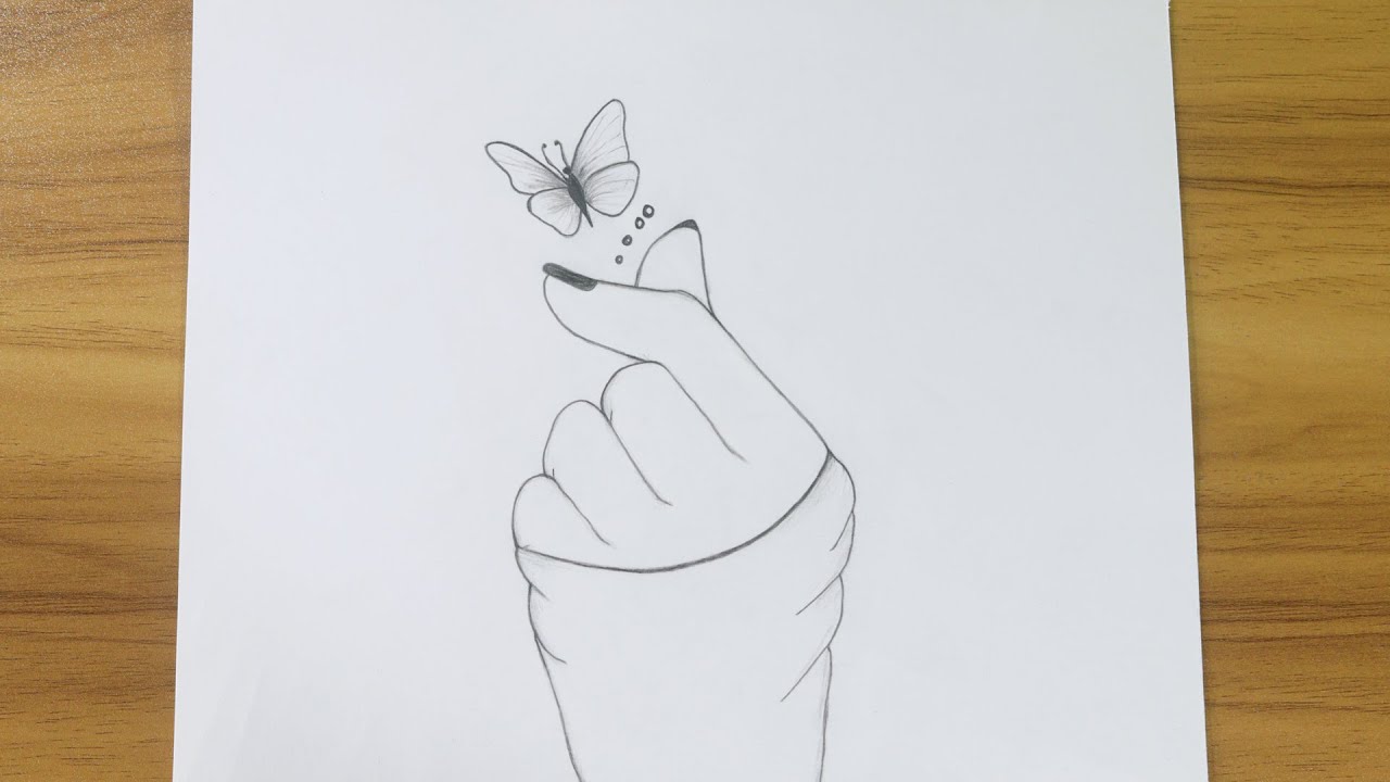 How to draw butterfly in girl hand I Pencil drawing of hand with ...
