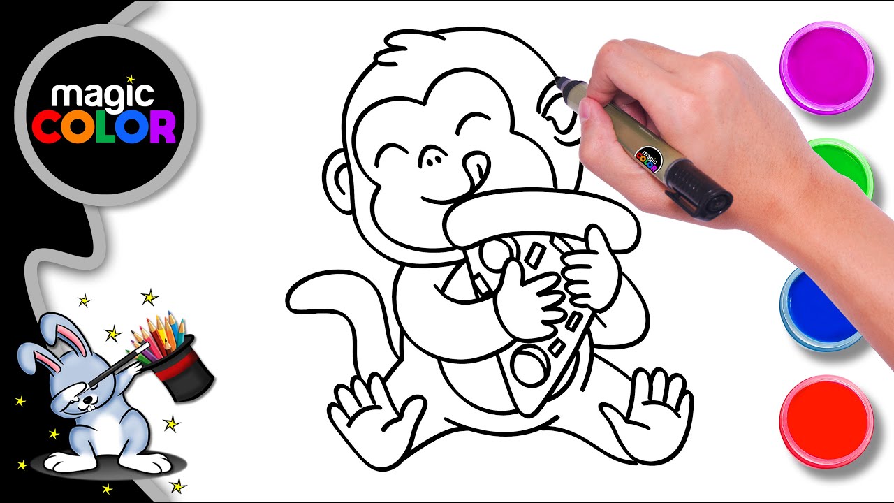 How to draw a Monkey with Pizza - Easy Draw Magic Color for kids ...