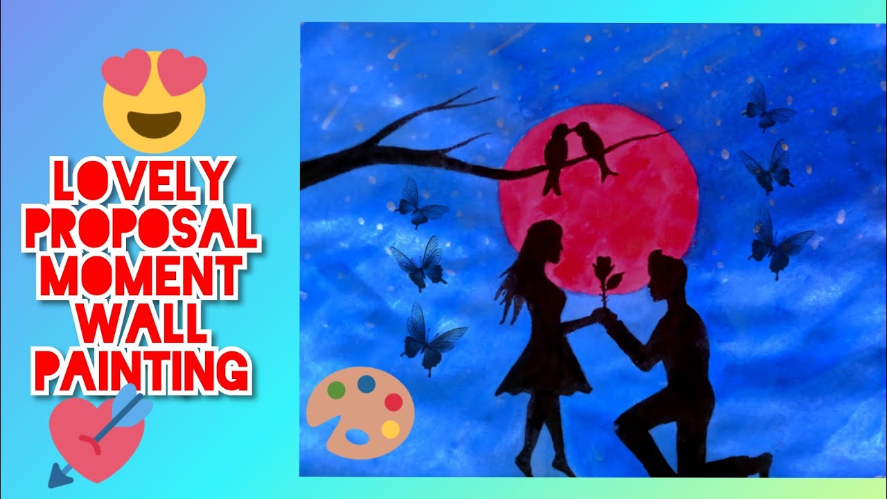 😍🎨how to draw a lovely proposal wall painting .. step by step drawing ...