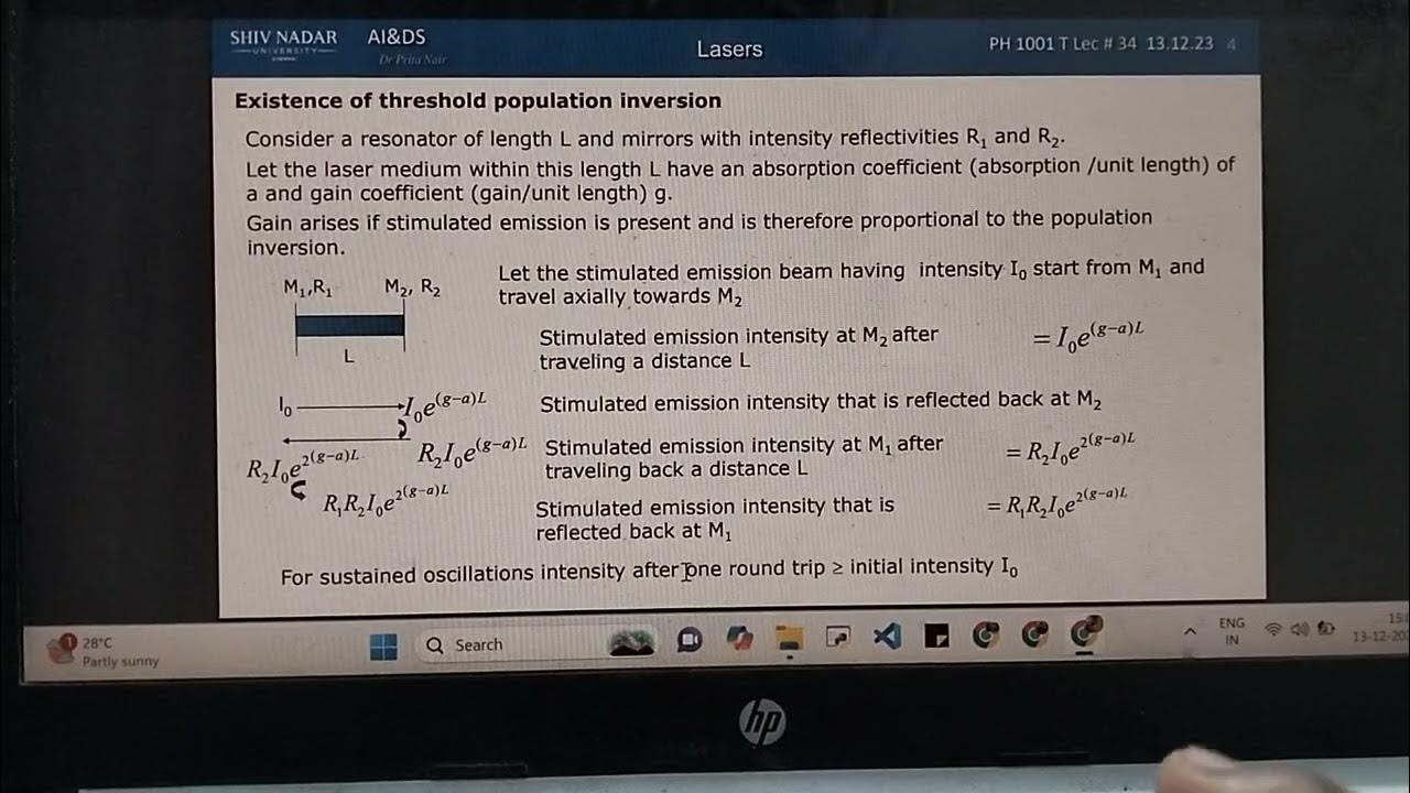 Lasers 13 • Threshold population inversion - derivation - YouTube