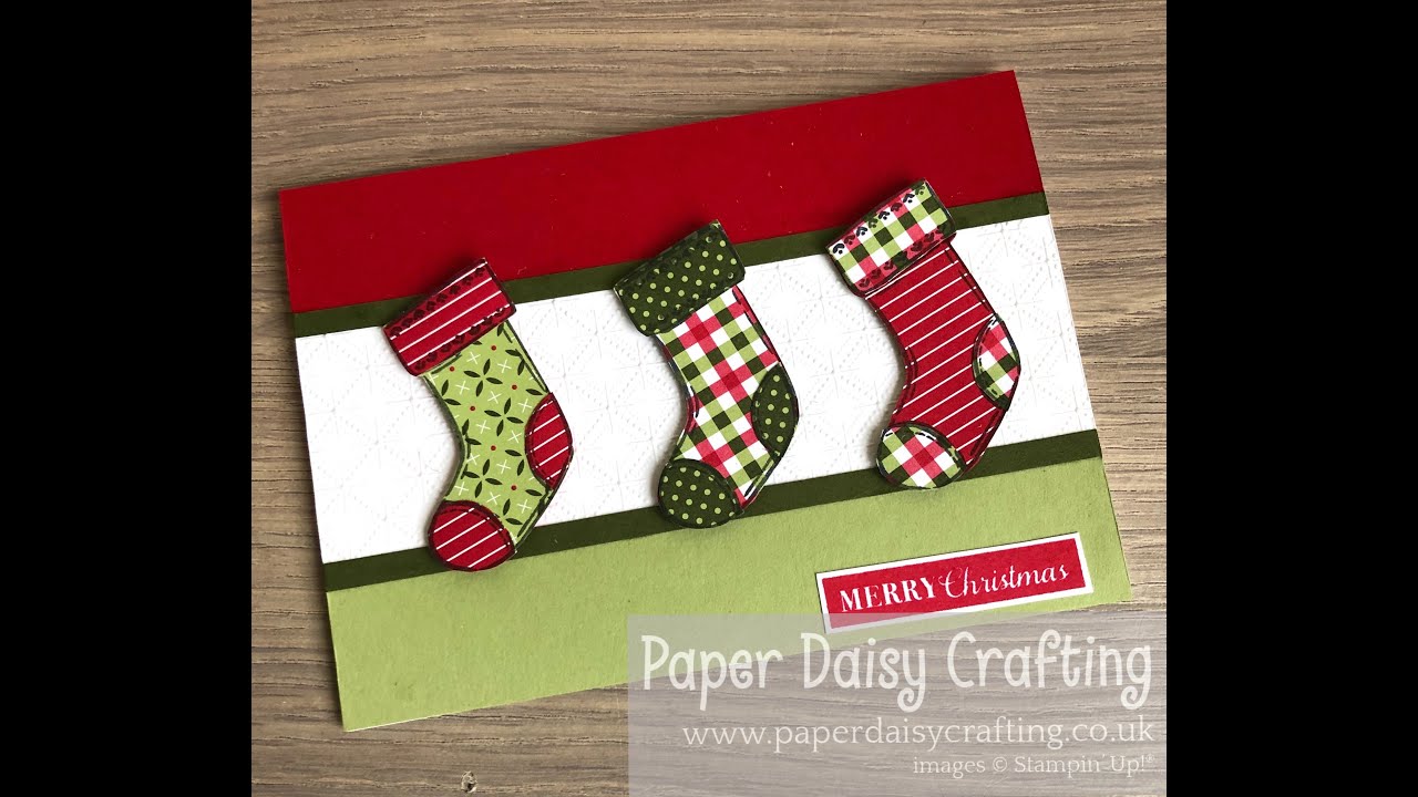 Paper Piecing Christmas Stockings card tutorial. - YouTube