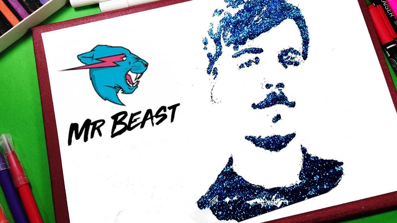 Glue Art : Drawing Mr Beast, How to Draw with Glue and Powder Magic ...