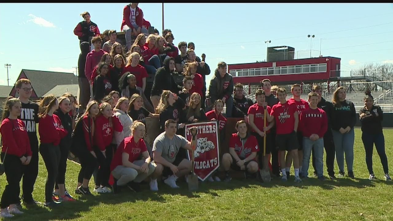 Struthers High School celebrates start of field and track revamp - YouTube