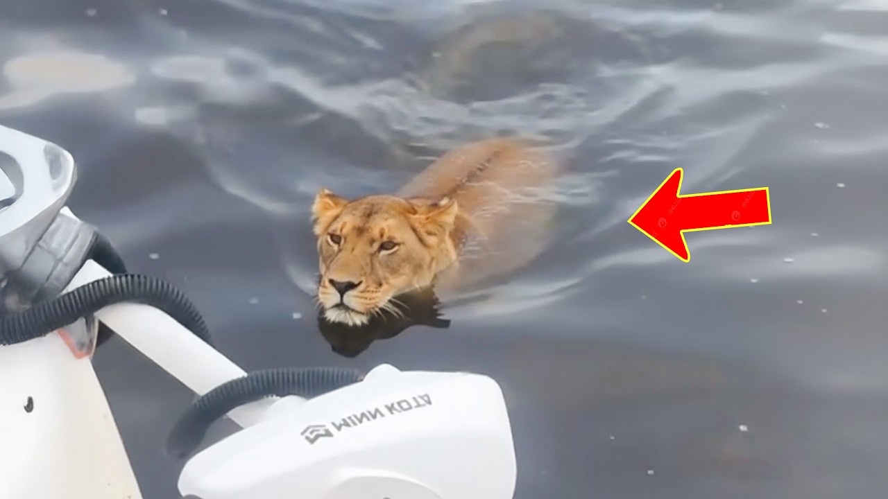 Man saves a lioness being chased by a giant fish, what happens next is ...