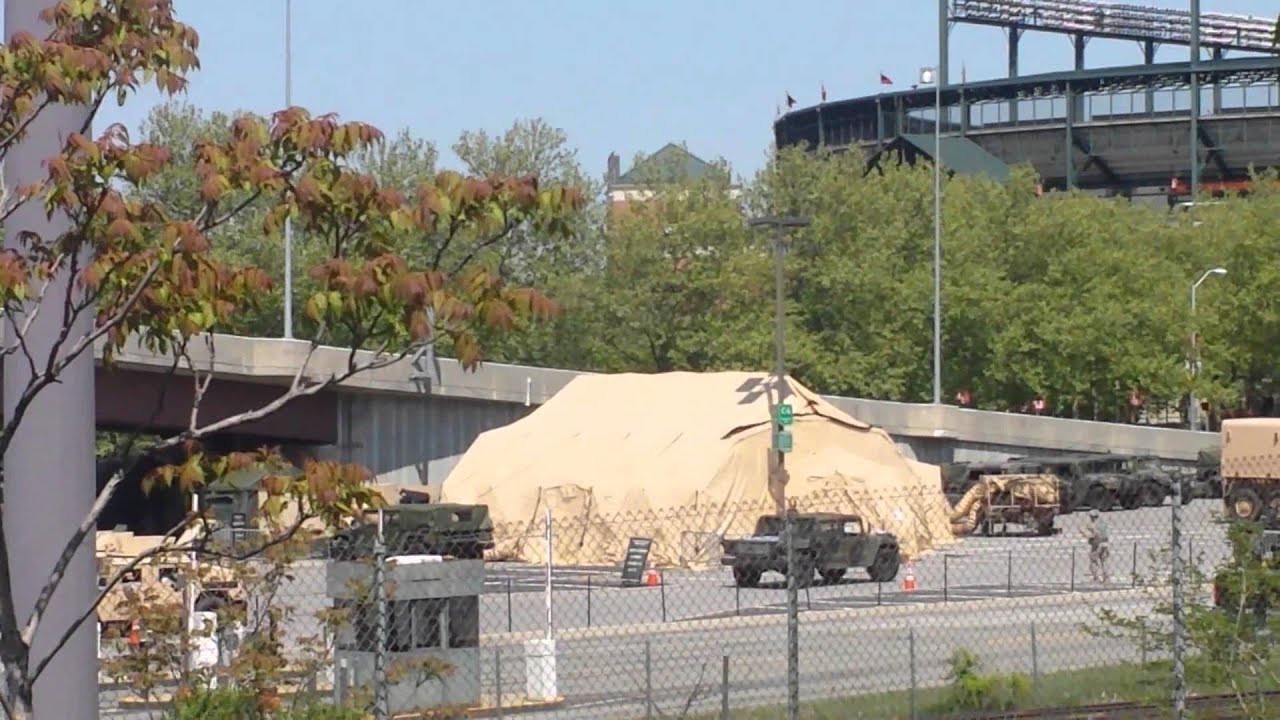 Huge Military Camp Set Up Between Baltimore Stadiums - YouTube