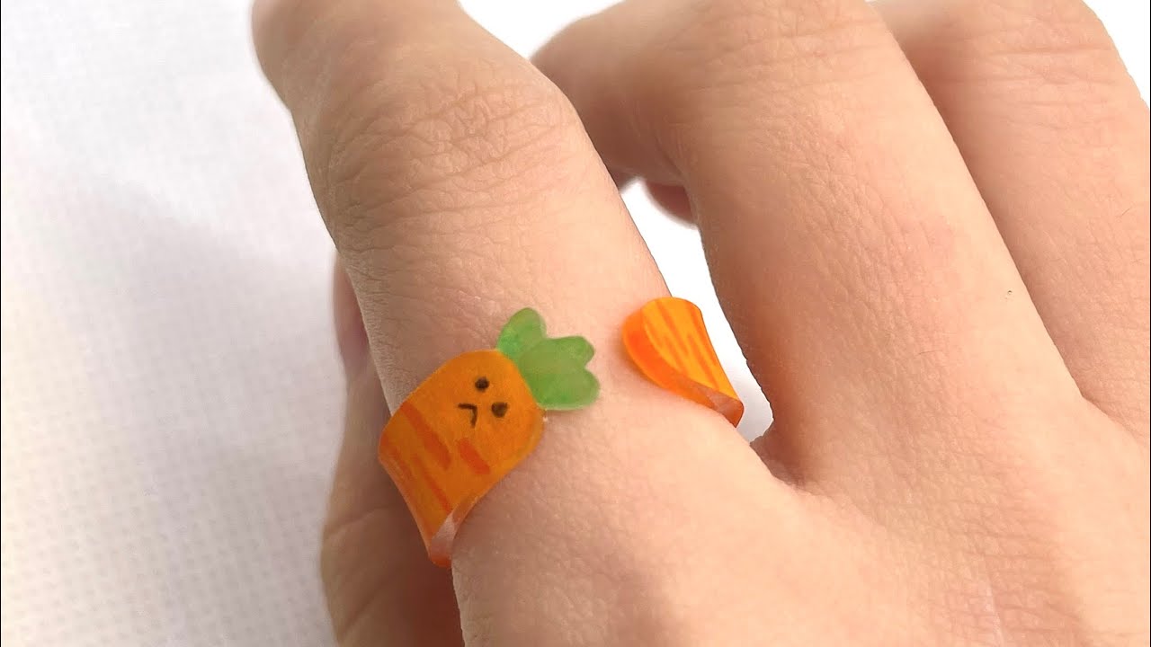 A simple cute carrot ring making tutorial | shrink plastic rings - YouTube