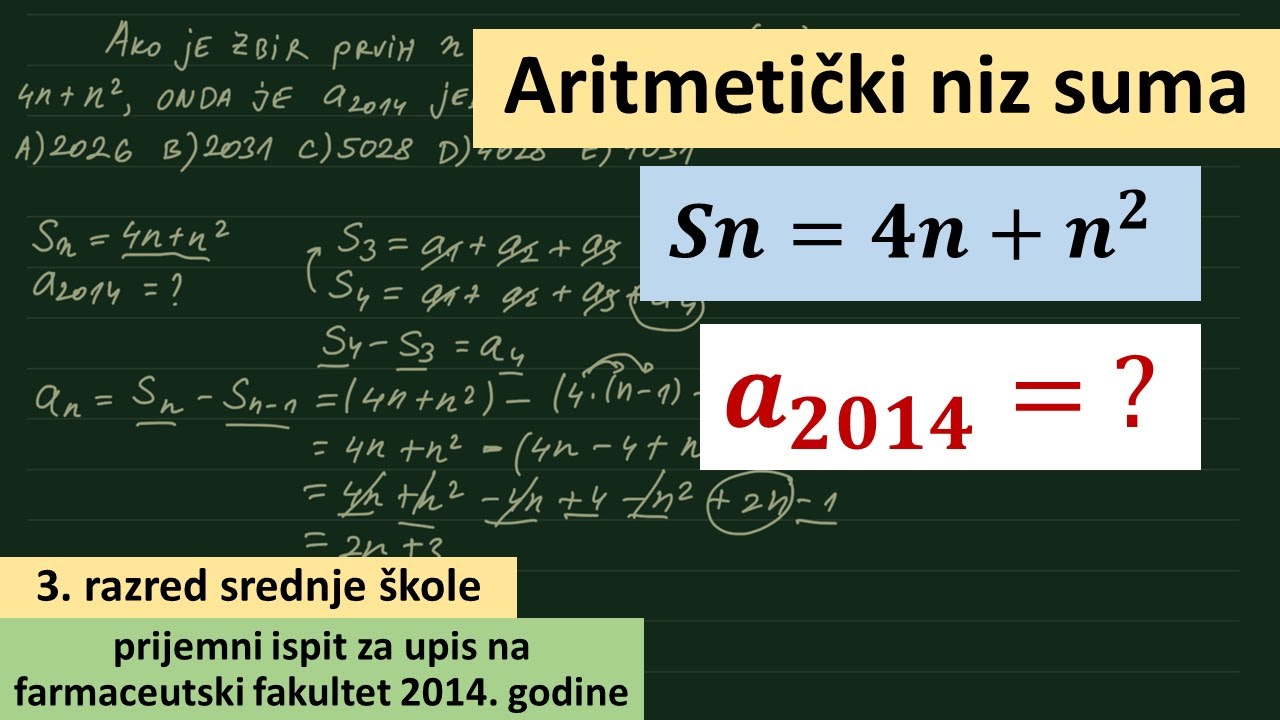 Aritmetički niz suma - prijemni ispit za upis na farmaceutski fakultet ...