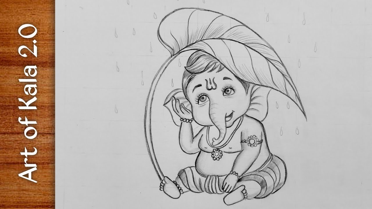 How to draw lord Ganesha | Little Ganesha drawing | Art of Kala 2.0 ...