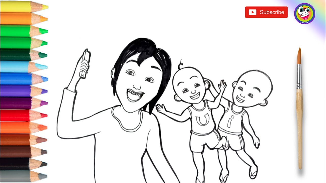 menggambar dan mewarnai upin ipin bersama kak ros sedang foto selfi ...